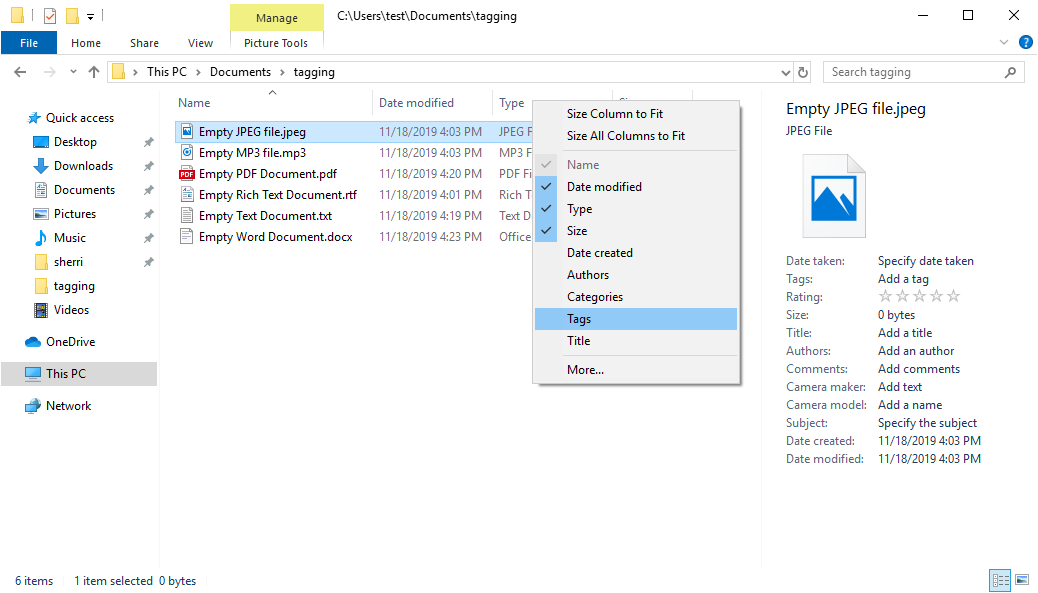 Tagging Files With Windows 10